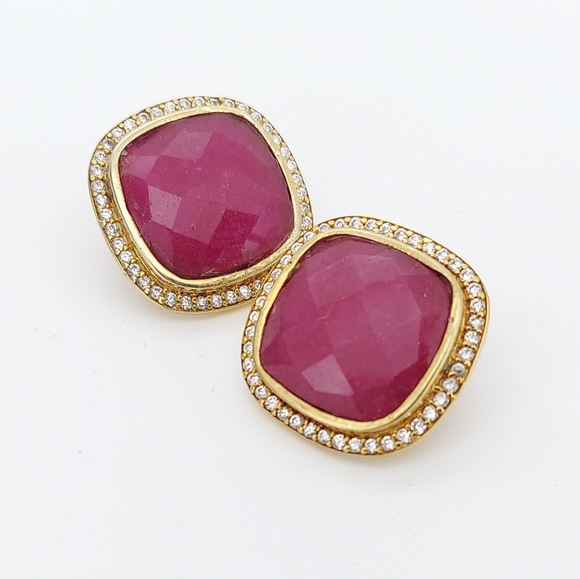 Jewelry | Ruby Sterling Silver Earrings With Cz Accents | Poshmark